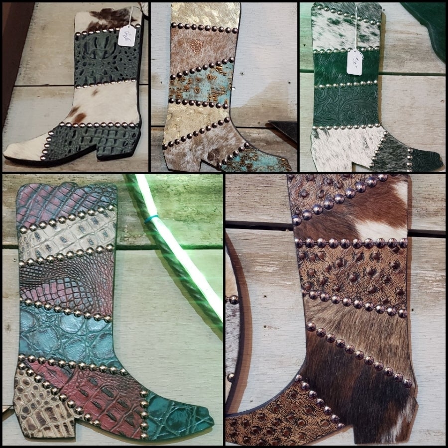 12" Cowhide Cowboy Boot Wall Decor | Back to the Ranch Again